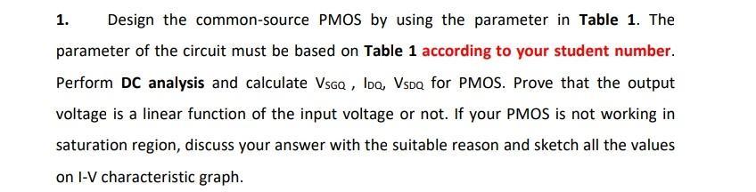 Solved Design the common-source PMOS by using the parameter | Chegg.com