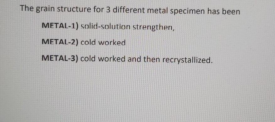 The grain structure for 3 different metal specimen | Chegg.com