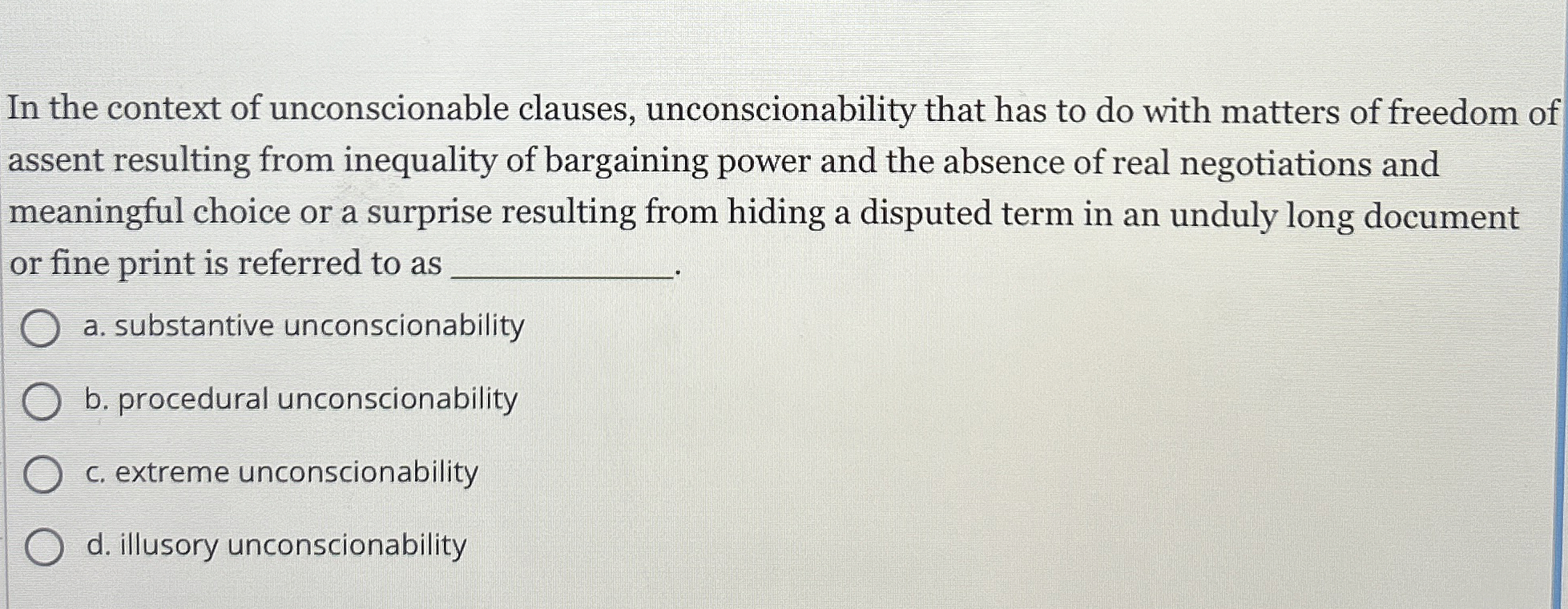 Solved In the context of unconscionable clauses, | Chegg.com