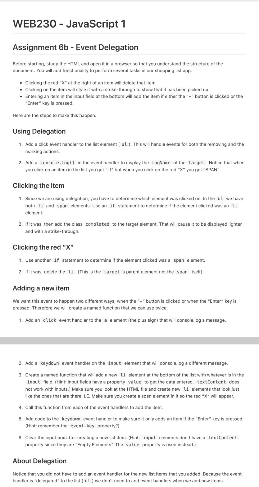 Solved WEB230 - JavaScript 1 Assignment 6b - Event | Chegg.com