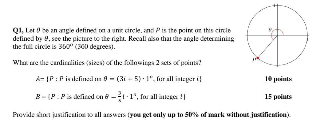 Solved Q1, Let θ be an angle defined on a unit circle, and P | Chegg.com