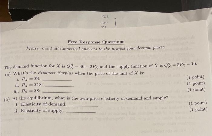 Solved The demand function for X is QXD=46−2PX and the | Chegg.com