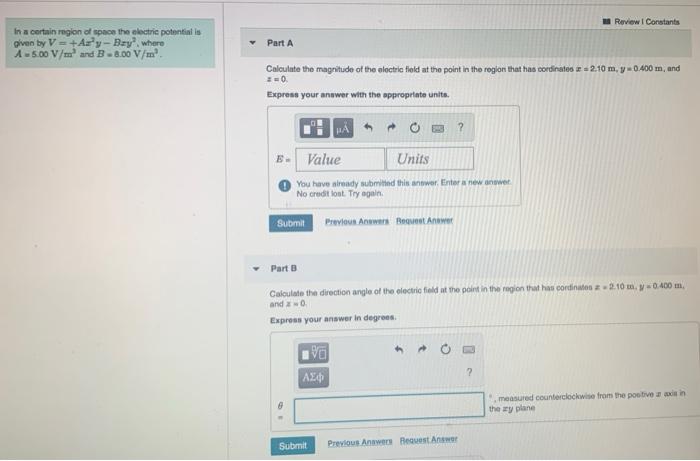 Solved Review Constants In a certain region of space the | Chegg.com