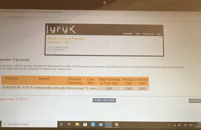 Solved lyryx Calculate Print Help Week 13: Lyryx Practice | Chegg.com
