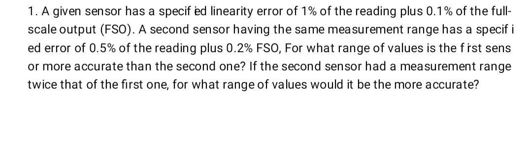 Solved 1. A given sensor has a specif ed linearity error of | Chegg.com