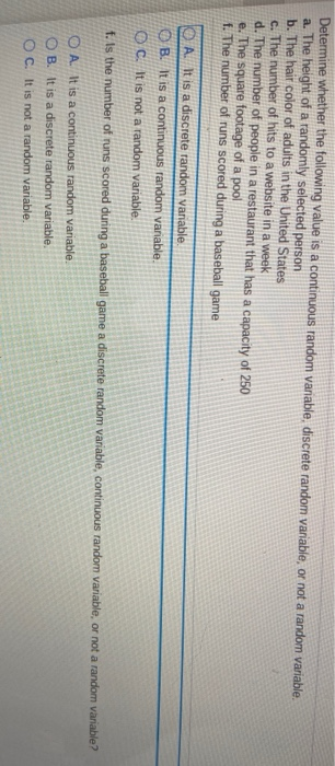 Solved Determine whether the following value is a continuous | Chegg.com
