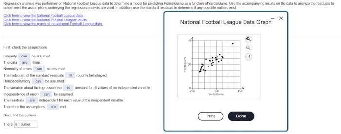National Football League DataRegression analysis was | Chegg.com