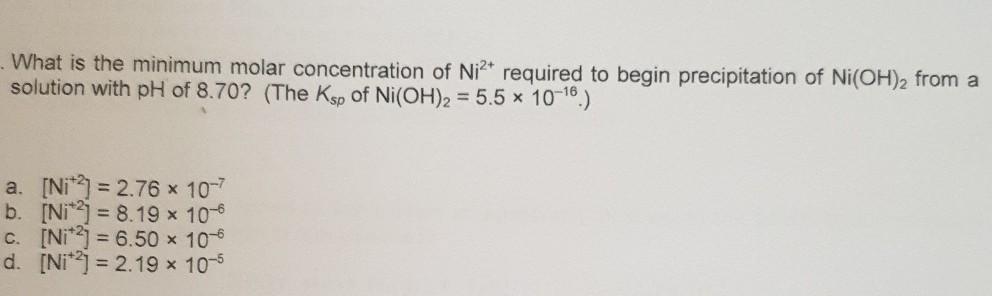 Solved What is the minimum molar concentration of Ni2+ | Chegg.com
