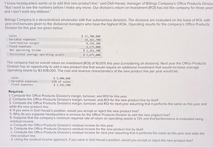 Solved "I know headquarters wants us to add that new product | Chegg.com