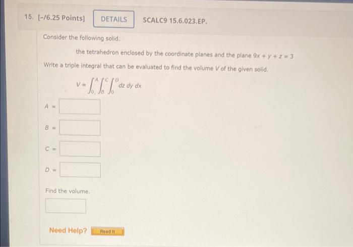 Solved Consider the following solid. the tetrahedron | Chegg.com