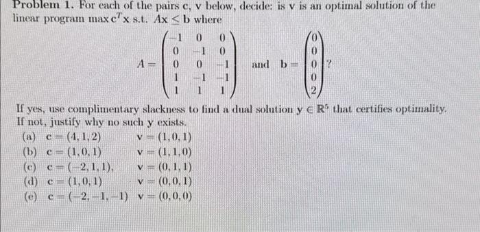 Solved Problem 1. For each of the pairs c,v below, decide: | Chegg.com