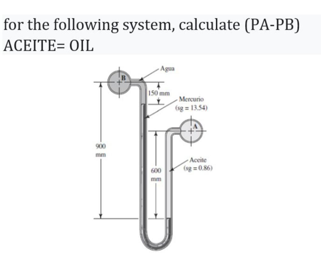 Solved for the following system, calculate (PA-PB) ACEITE= | Chegg.com Solved for the following system, calculate (PA-PB) ACEITE= | Chegg.com