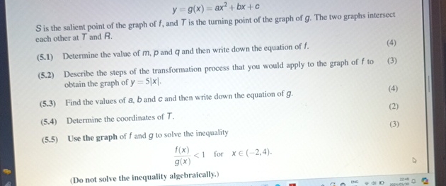 Solved y=g(x)=ax2+bx+cS ﻿is the salient point of the graph | Chegg.com