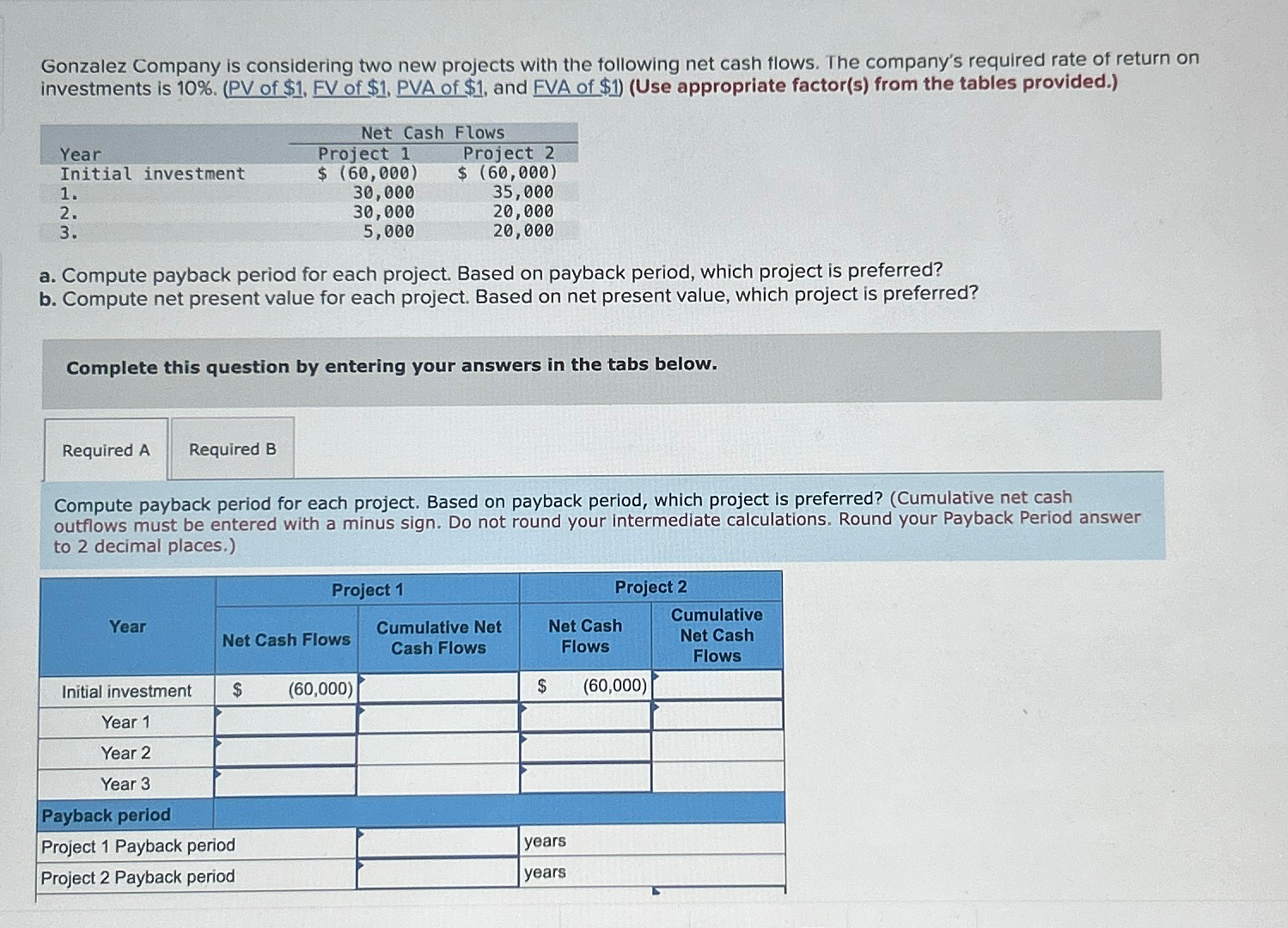 Solved Gonzalez Company is considering two new projects with | Chegg.com