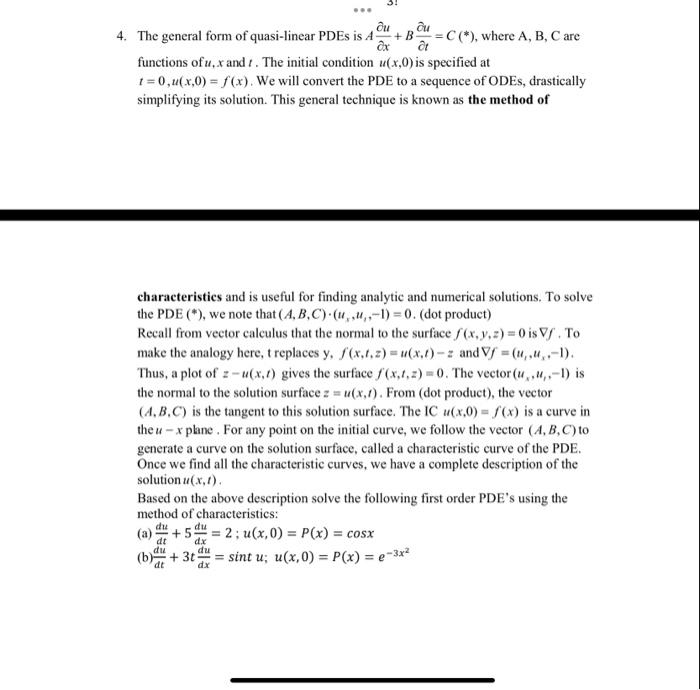 Solved 4. The general form of quasi-linear PDEs is | Chegg.com