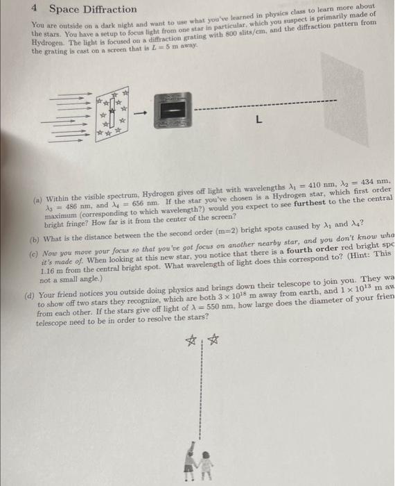 Solved 4 Space Diffraction You are outside on a dark night | Chegg.com