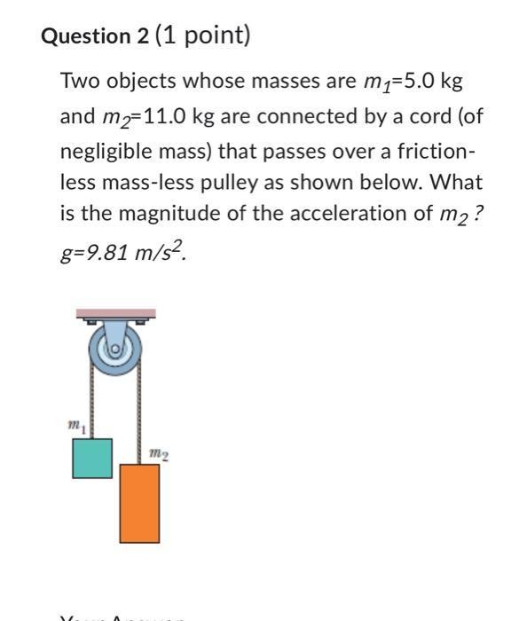 Solved Two objects whose masses are m1=5.0 kg and m2=11.0 kg | Chegg.com