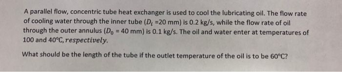 Solved A parallel flow, concentric tube heat exchanger is | Chegg.com