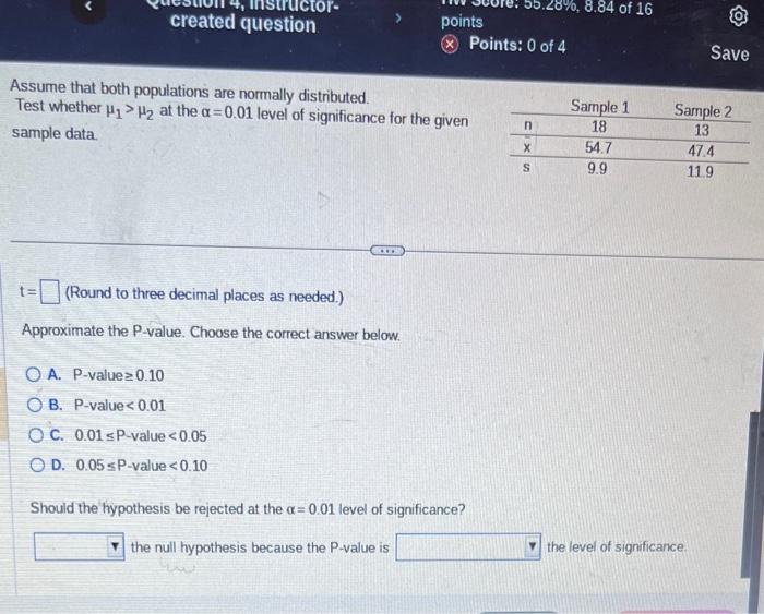Solved Assume that both populations are normally | Chegg.com