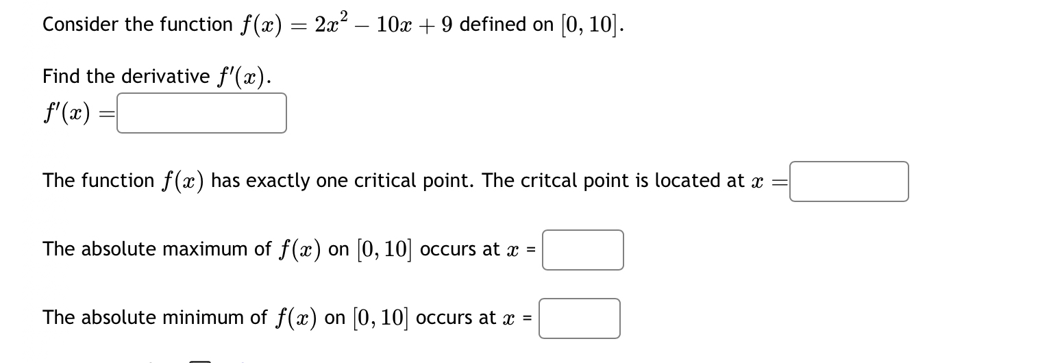 Solved Consider the function f(x)=2x2-10x+9 ﻿defined on | Chegg.com