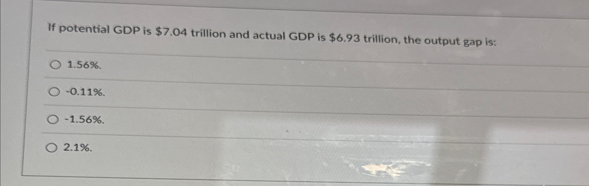 Solved If potential GDP is $7.04 ﻿trillion and actual GDP is | Chegg.com