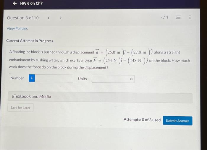 Solved A floating ice block is pushed through a displacement | Chegg.com