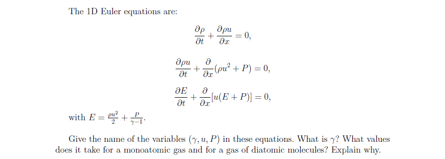 Solved The 1D Euler equations | Chegg.com