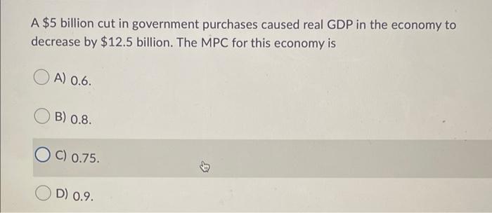 Solved A $5 billion cut in government purchases caused real | Chegg.com