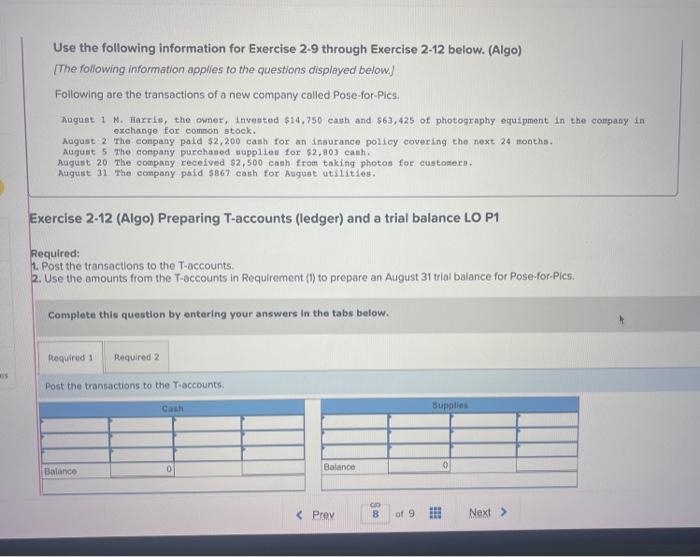 Solved Use the following information for Exercise 2-9 | Chegg.com