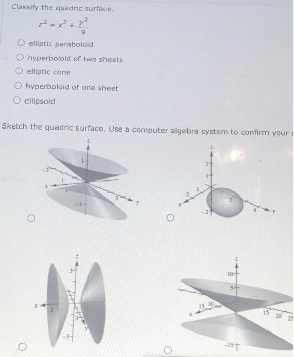 Solved Classify the quadric surface. z² = x² + y² 9 elliptic | Chegg.com