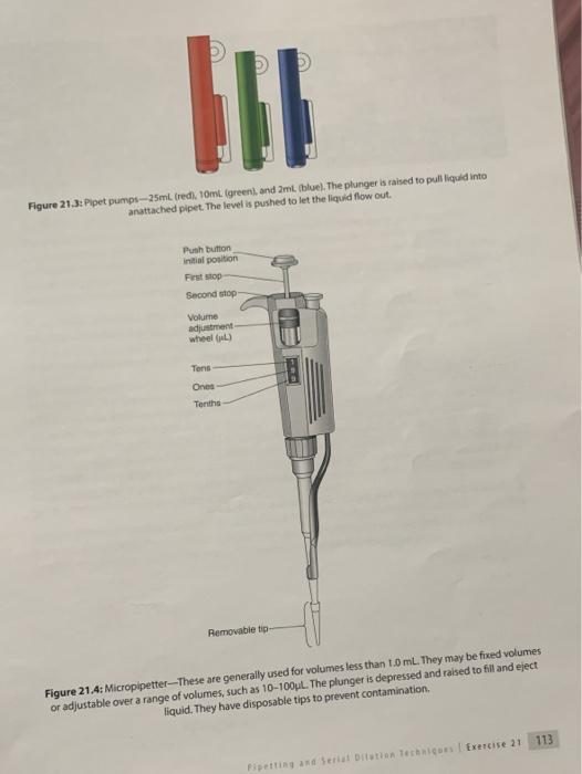 Solved EXERCISE 21 PIPETTING AND SERIAL DILUTION TECHNIQUES | Chegg.com
