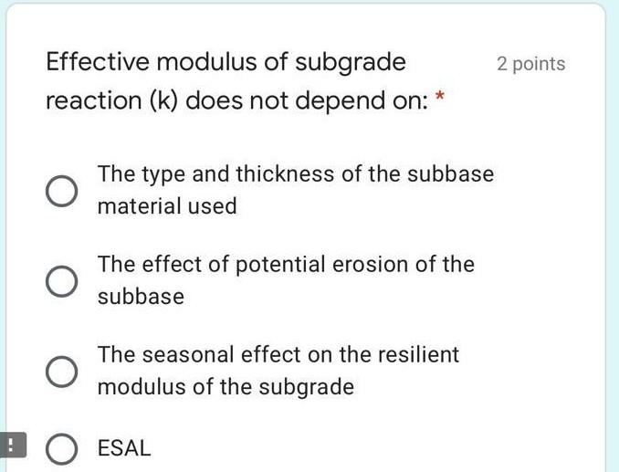 Solved 2 points Effective modulus of subgrade reaction (k) | Chegg.com