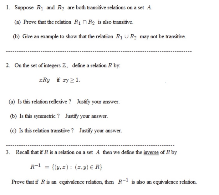 Solved 1. Suppose R1 and R2 are both transitive relations on | Chegg.com