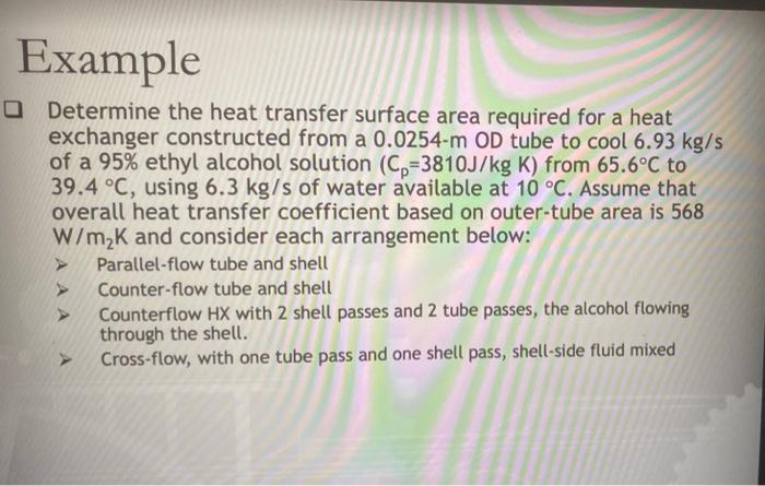 Solved Example O Determine the heat transfer surface area | Chegg.com