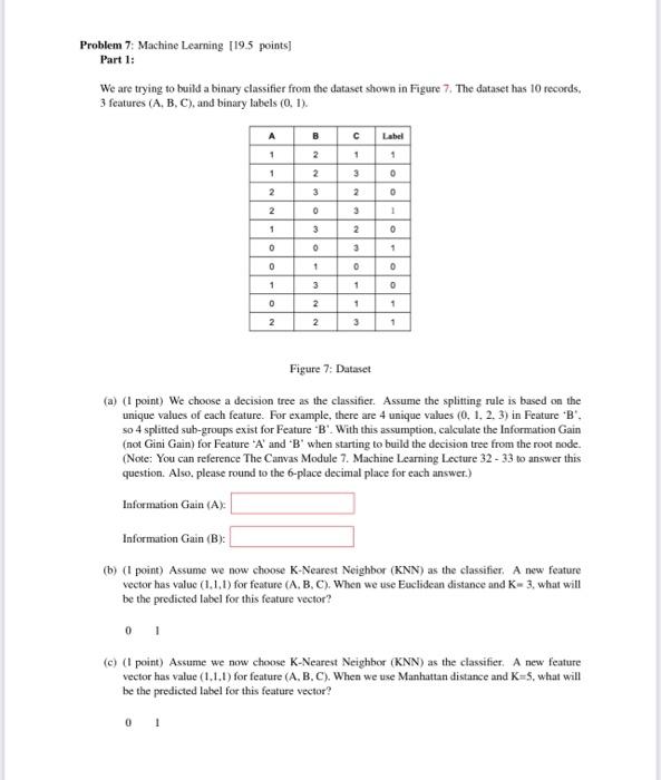 Solved Problem 7: Machine Learning [19.5 points] Part 1; We | Chegg.com