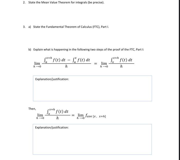 Solved 2. State the Mean Value Theorem for integrals (be | Chegg.com