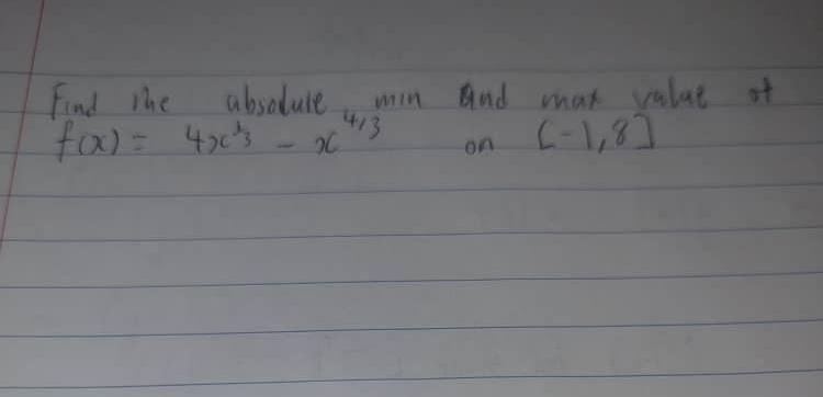 Solved Find the absoluie 4,3 ﻿and max valae of f(x)=4x3-x43 | Chegg.com