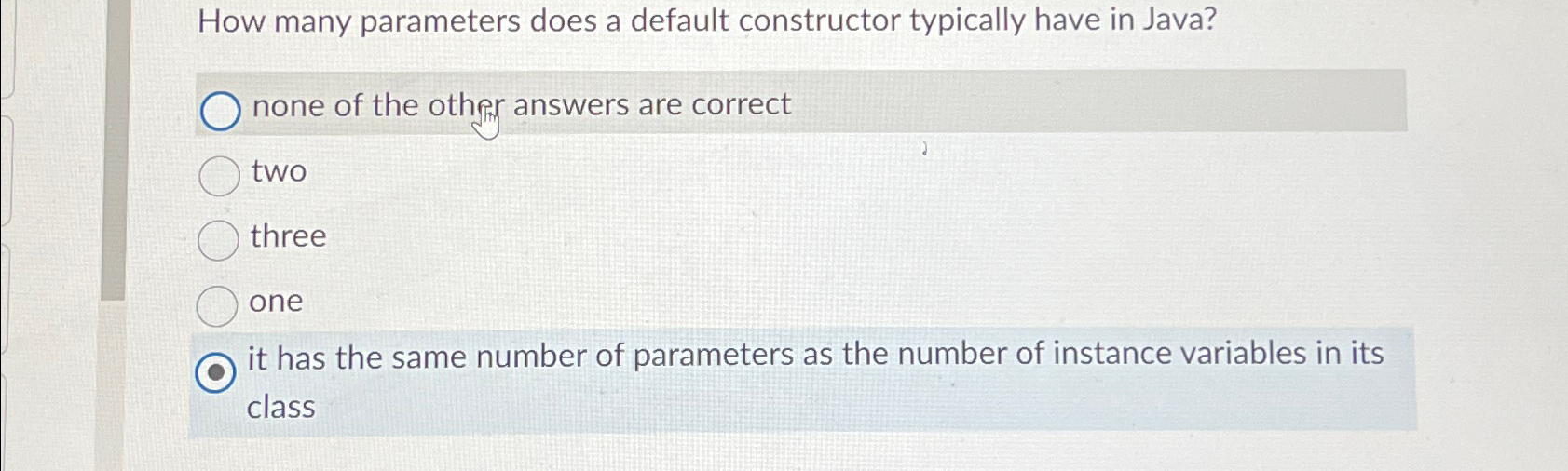 Solved How many parameters does a default constructor | Chegg.com