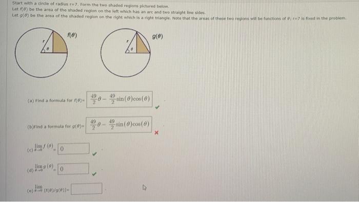 Solved Start with a circle of radius r=7, Form the two | Chegg.com
