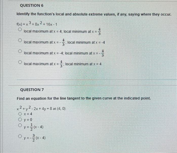 Solved Identify the function's local and absolute extreme | Chegg.com