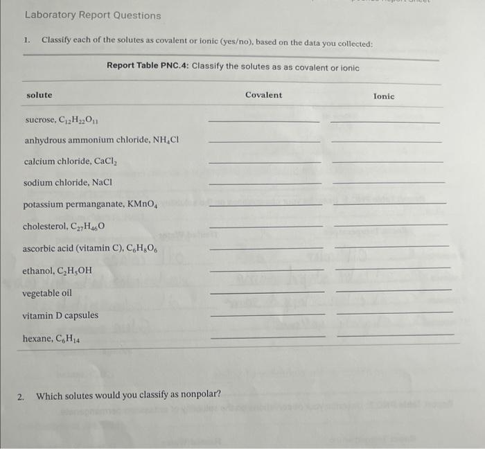 Solved Name: Report Sheet: Section: Date: Polar and Nonpolar | Chegg.com