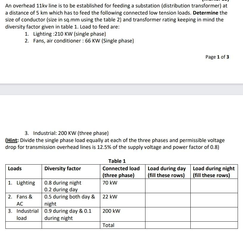 Solved An overhead 11kv line is to be established for | Chegg.com