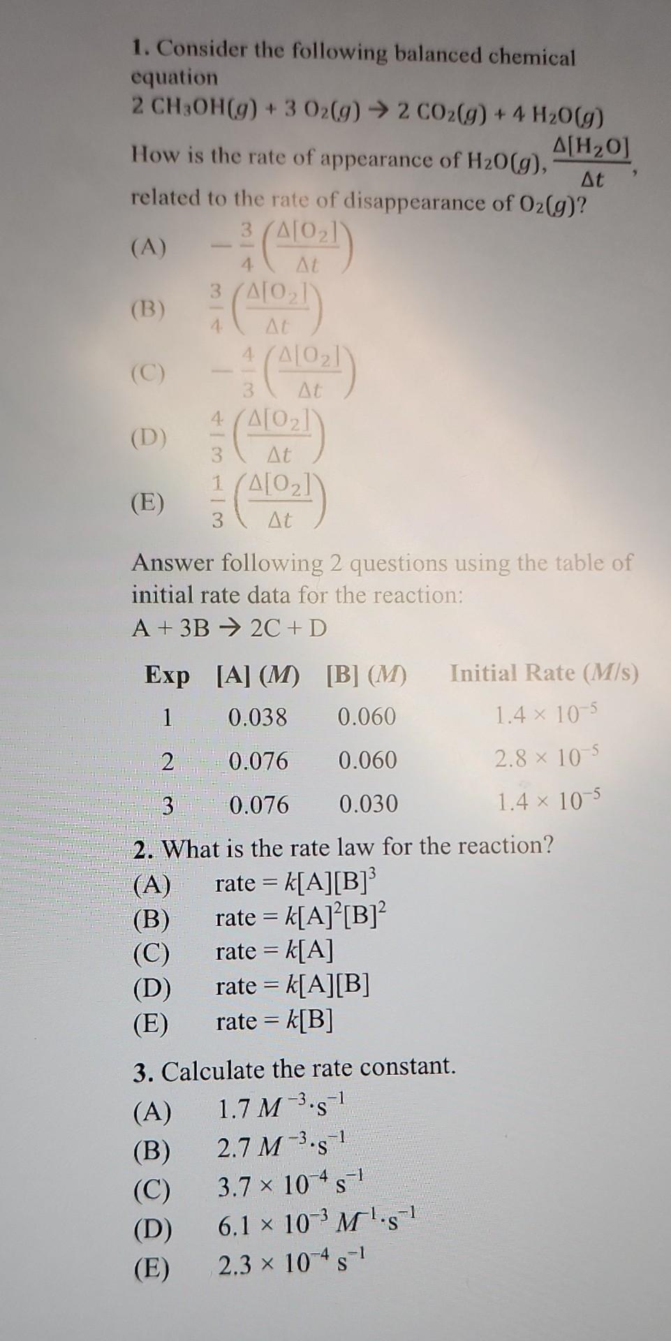 Solved 1. Consider the following balanced chemical equation | Chegg.com