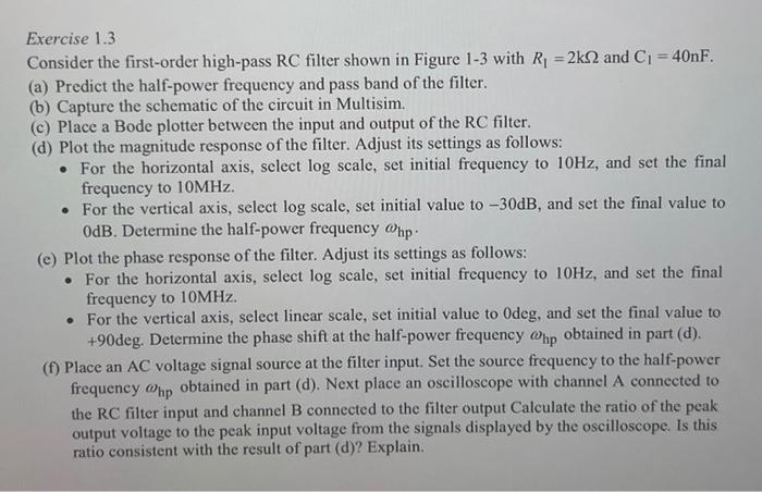 Solved Exercise 1.3 Consider the first-order high-pass RC | Chegg.com