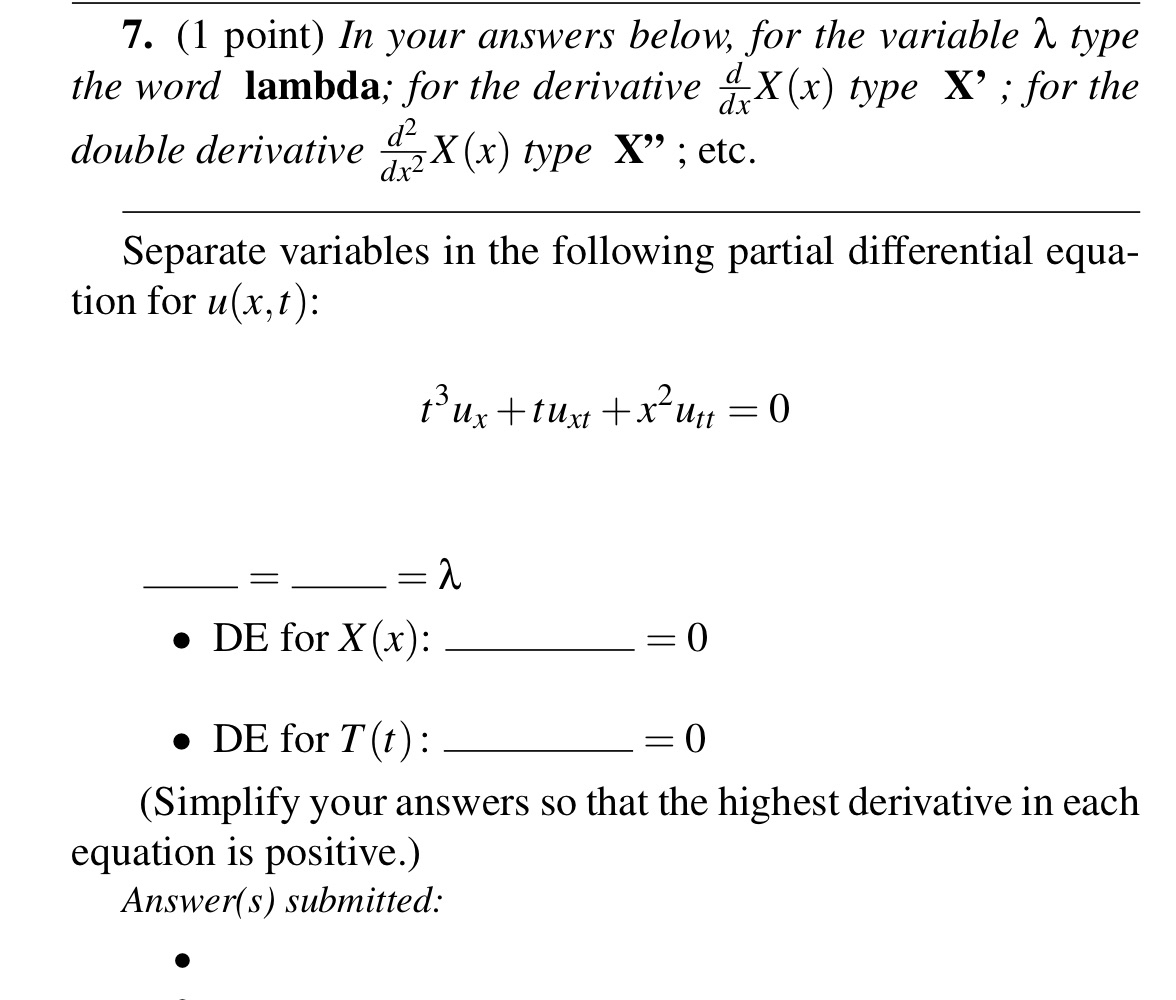 Solved (1 ﻿point) ﻿In your answers below, for the variable λ | Chegg.com