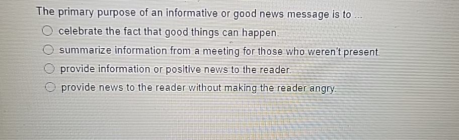Solved The primary purpose of an informative or good news | Chegg.com