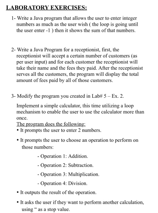 Solved LABORATORY EXERCISES: 1- Write a Java program that | Chegg.com