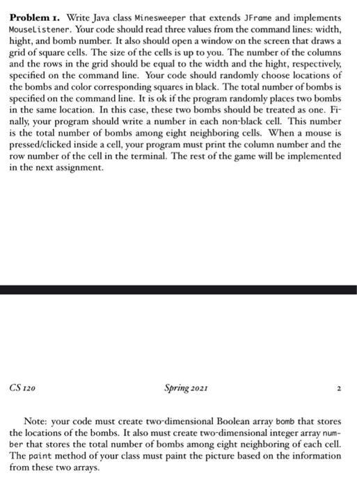 Solved Problem 1. Write Java class Minesweeper that extends | Chegg.com