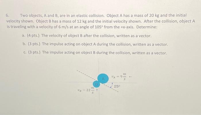 Solved 6. Two objects, A and B, are in an elastic collision. | Chegg.com