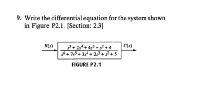 Solved 9. Write the differential equation for the system | Chegg.com